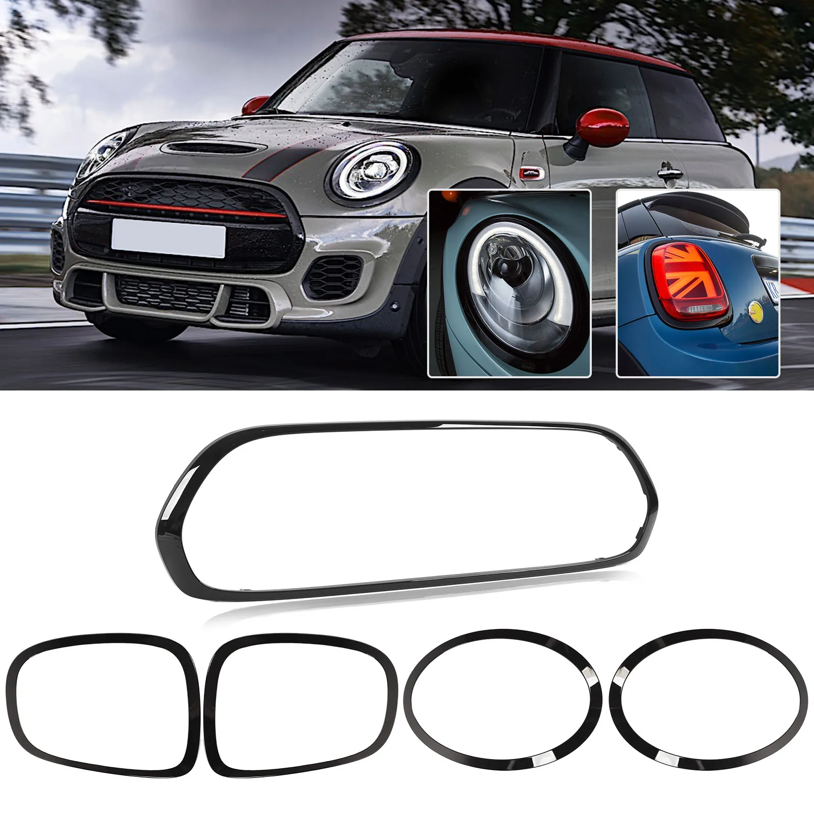 5pcs-Gloss-Black-Headlight-Taillight-Grille-Surround-Cover-Trims ...
