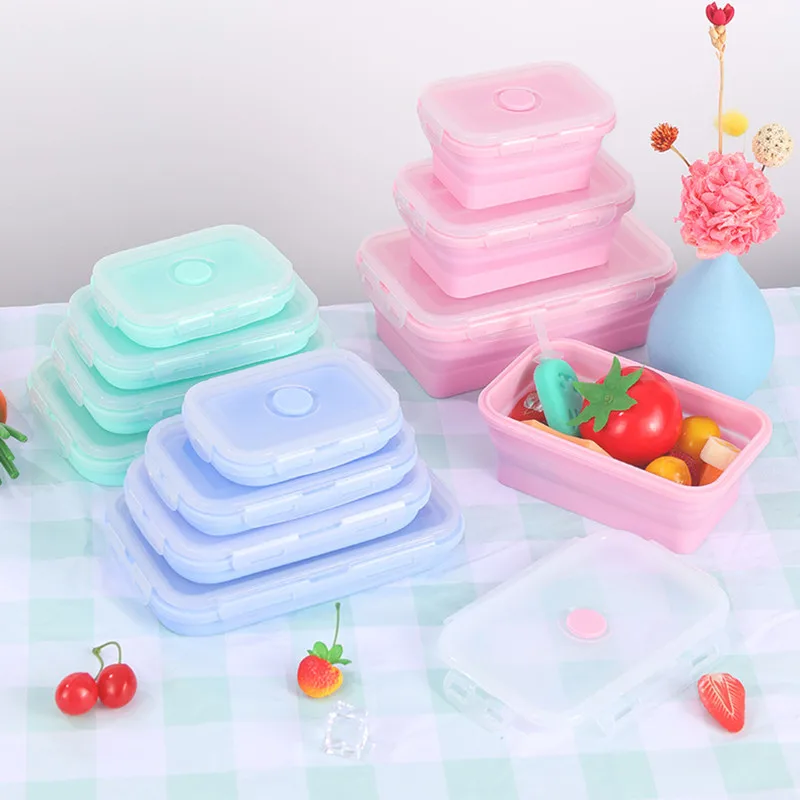 Silicone-Lunch-Box-4-piece-Set-Refrigerator-Microwave-Crisper-Food ...