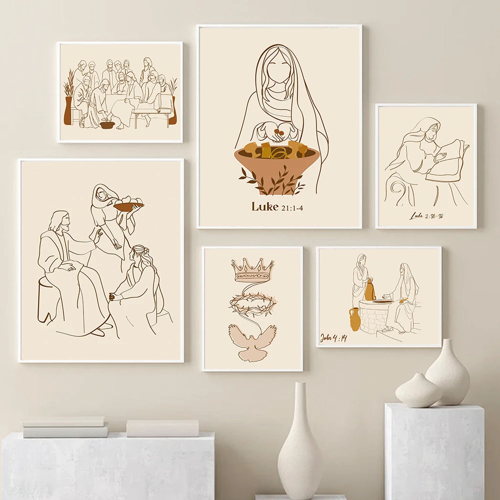 God Jesus Holy Spirit Feet Line Art Print Boho Christian Wall Canvas ...