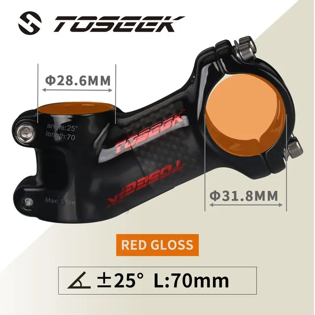 Toseek 31.8mm Carbon Fiber Mtb Stem 25/35 Degree Bicycle Stem Ultralight Bike Table 70/80/90 ...