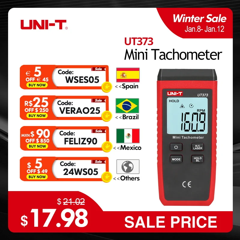 UNI-T-UT373-Digital-Speed-Tachometer-RPM-Laser-Non-contact-Tacometro ...