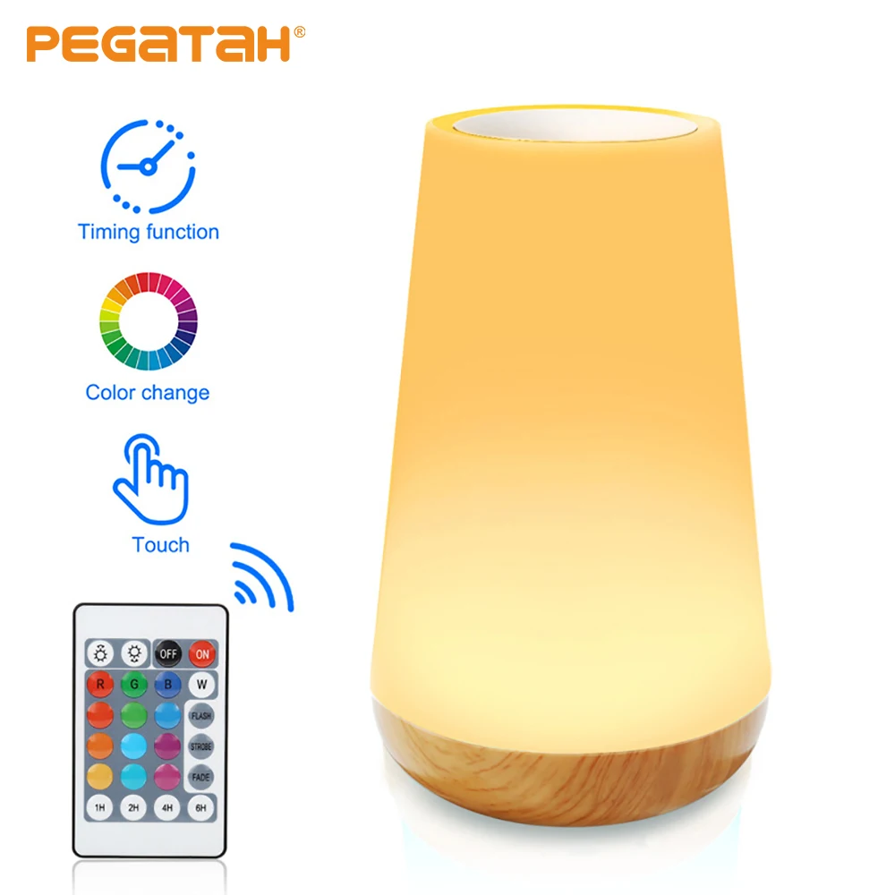 Wood-Grain-Color-Changing-Night-Light-Remote-Control-Touch-USB ...