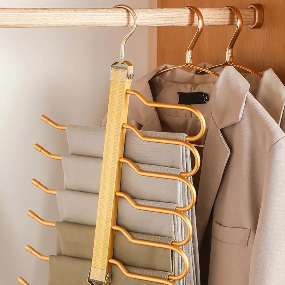 6 Layers Multi-Function Pants Hangers Folding Aluminum Trouser Clothes ...