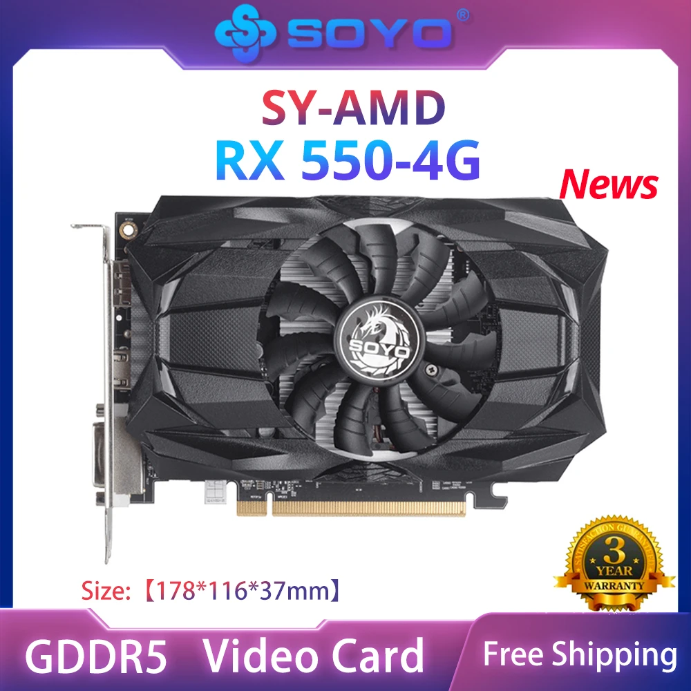 Soyo Full New Amd Gpu Radeon Rx 550 4g Gpu Gddr5 14nm Computer Pc ...