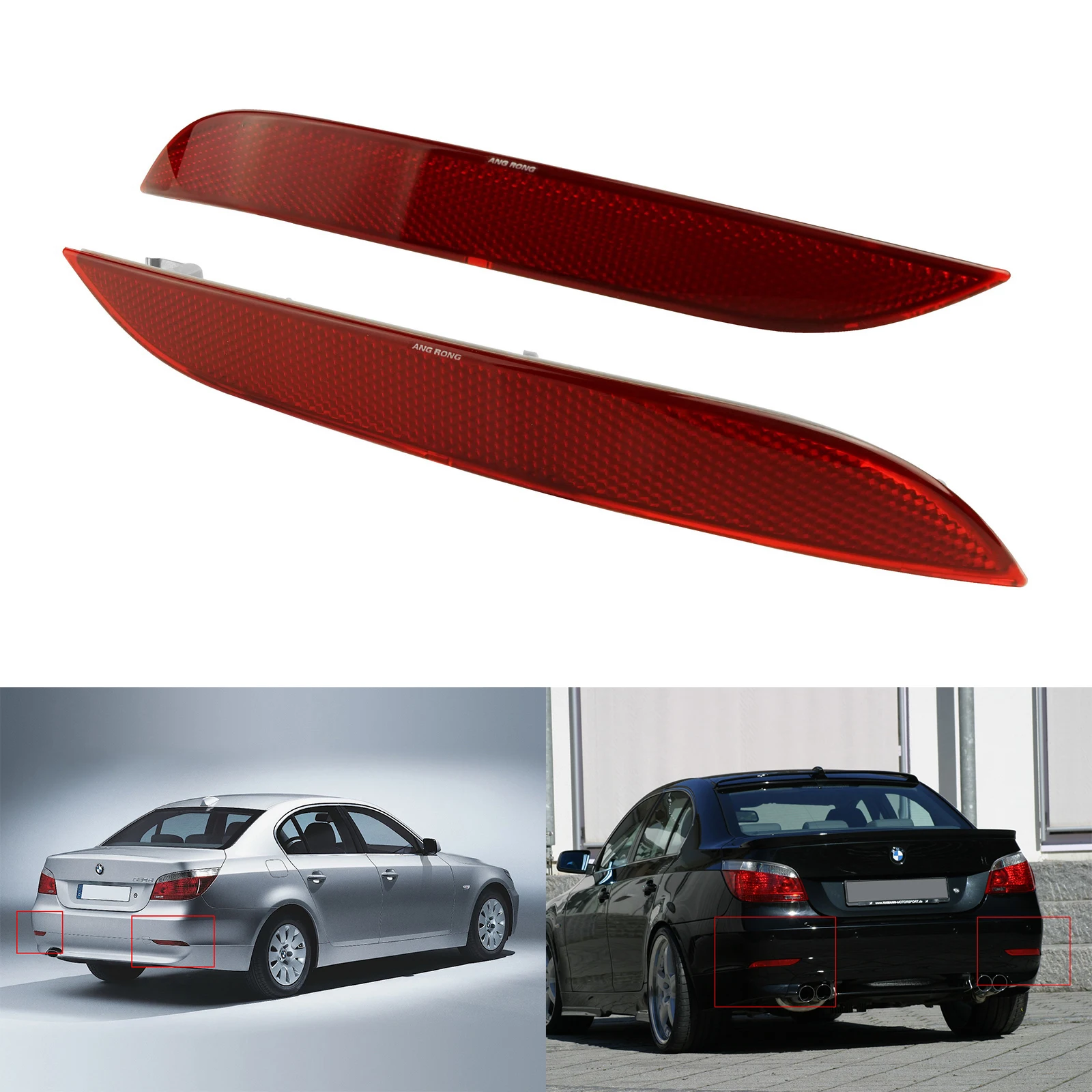 Right+Left Rear Bumper Reflectors Red Car Body Cover Lens For BMW 5 ...