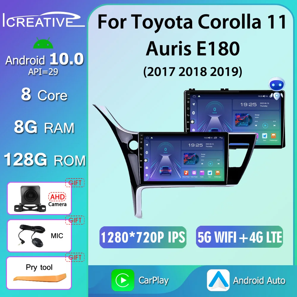 8-128G-Android-10-0-For-Toyota-Corolla-11-Auris-E180-LHD-2017-2018-2019 ...