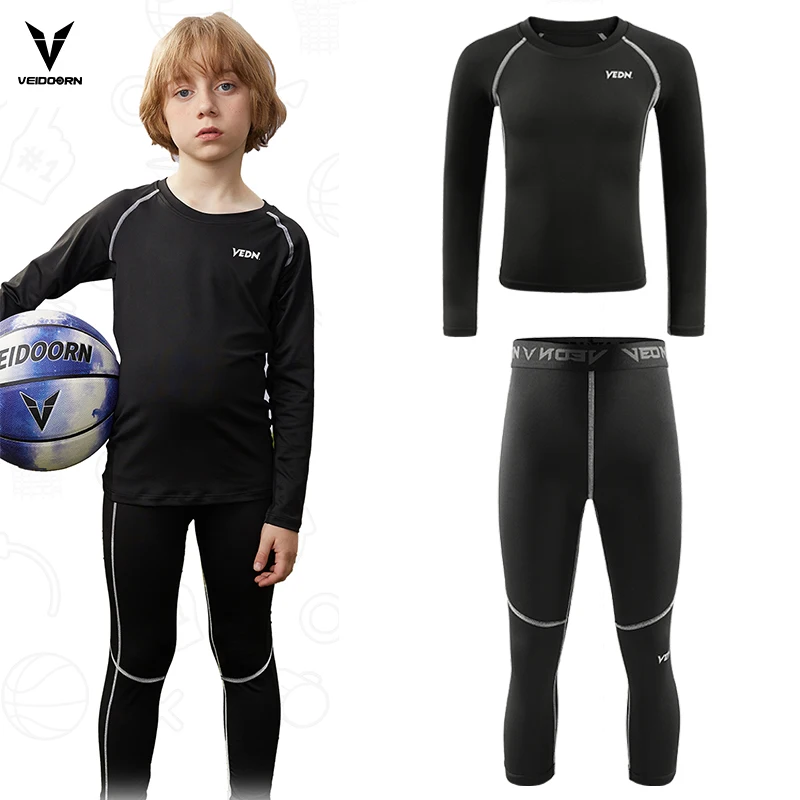 One-Set-Youth-Boys-Compression-Leggings-and-Shirt-Long-Sleeve-Sports ...