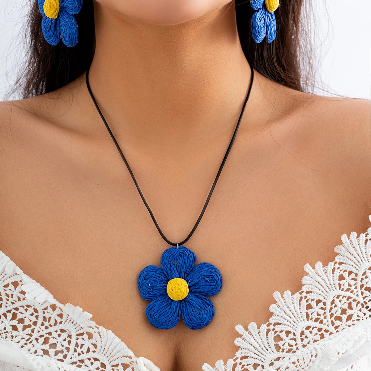 Lateo 여성용 귀여운 캔디 컬러 직조 큰 꽃 목걸이, 초커 쥬얼리, 목에 목걸이, 파티 Y2K 액세서리, 신제품 ...