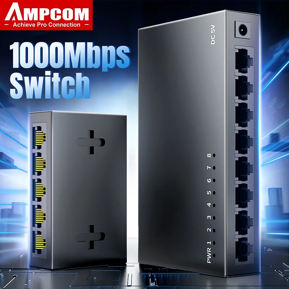 AMPCOM-1000Mbps-Gigabit-Network-Switch-5-8-Port-Ethernet-Smart-Switcher ...