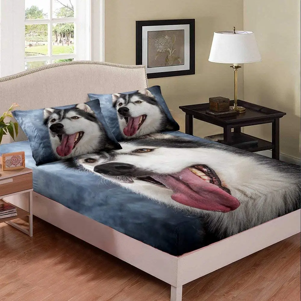 Husky-Fitted-Sheet-Puppy-Dog-Lovely-Animals-Bedding-Set-for-Kid-Boys ...