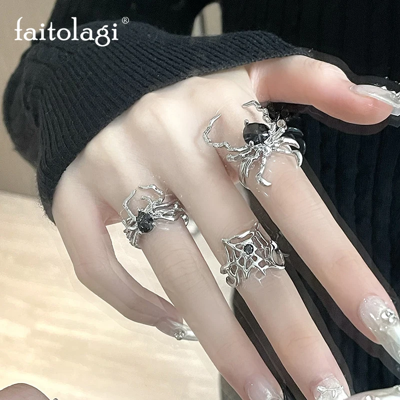 3Pcs-Gothic-Dark-Spider-Webs-Rings-Set-Irregular-Black-Heart-Spider-Ring-Goth-Grunge-Exaggerated ...