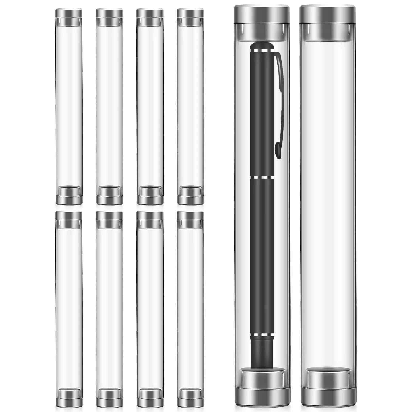 Office-Cylinder-Tube-Shape-Transparent-Single-Pen-Holders-Pen-Display ...