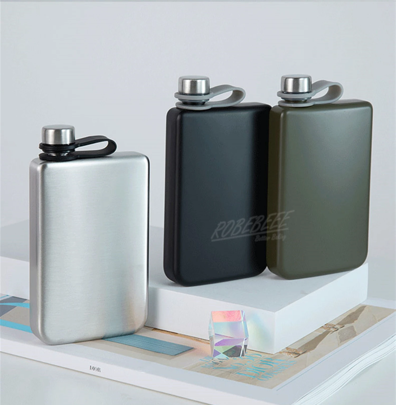 230ml 304 Stainless Steel Rectangle Shape Wine Bottle Portable Outdoor ...