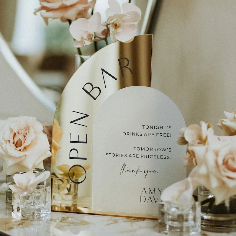 Frosted Arched Gold Mirror Acrylic Bar Sign,Wedding Open Bar Sign ...