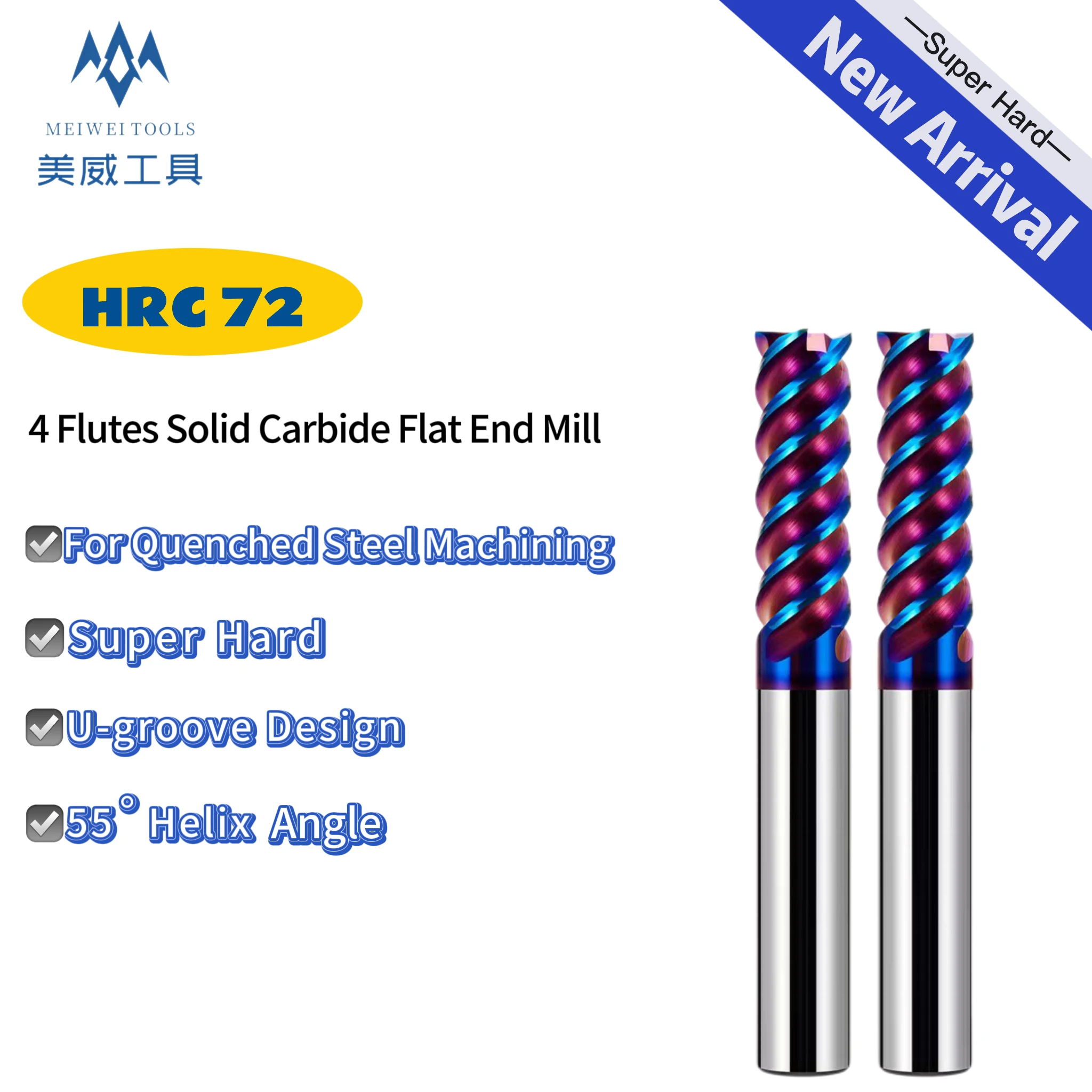 4-Flutes-HRC-72-Super-Hard-Solid-Carbide-Flat-End-Mill-High-Helical ...