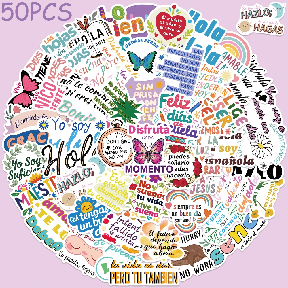 50pcs Cartoon Spanish Motivational Stickers Decals For Laptop ...