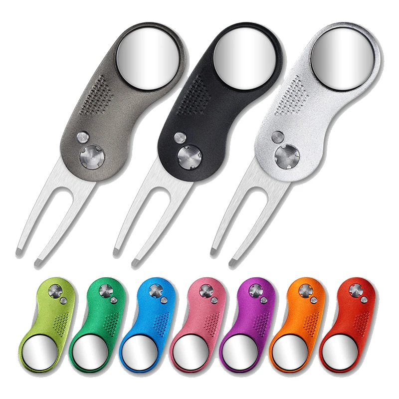 Metal-Foldable-Golf-Divot-Repair-Tool-Green-Fork-With-Golf-Ball-Marker ...