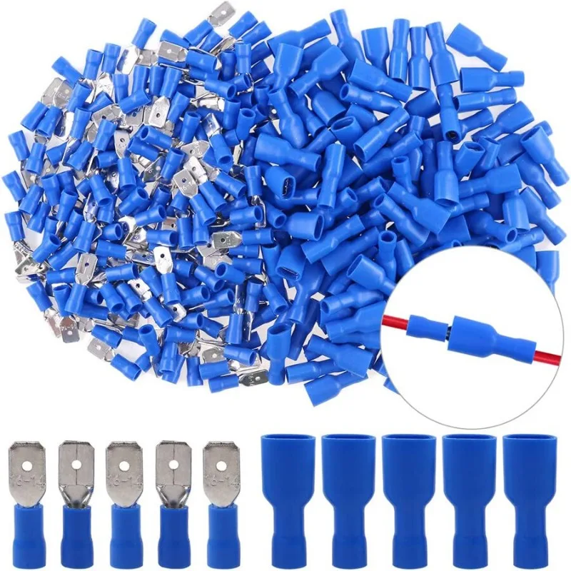 50pair-100pcs-Blue-Insulated-Spade-Crimp-Terminal-Female-Male-Connector ...