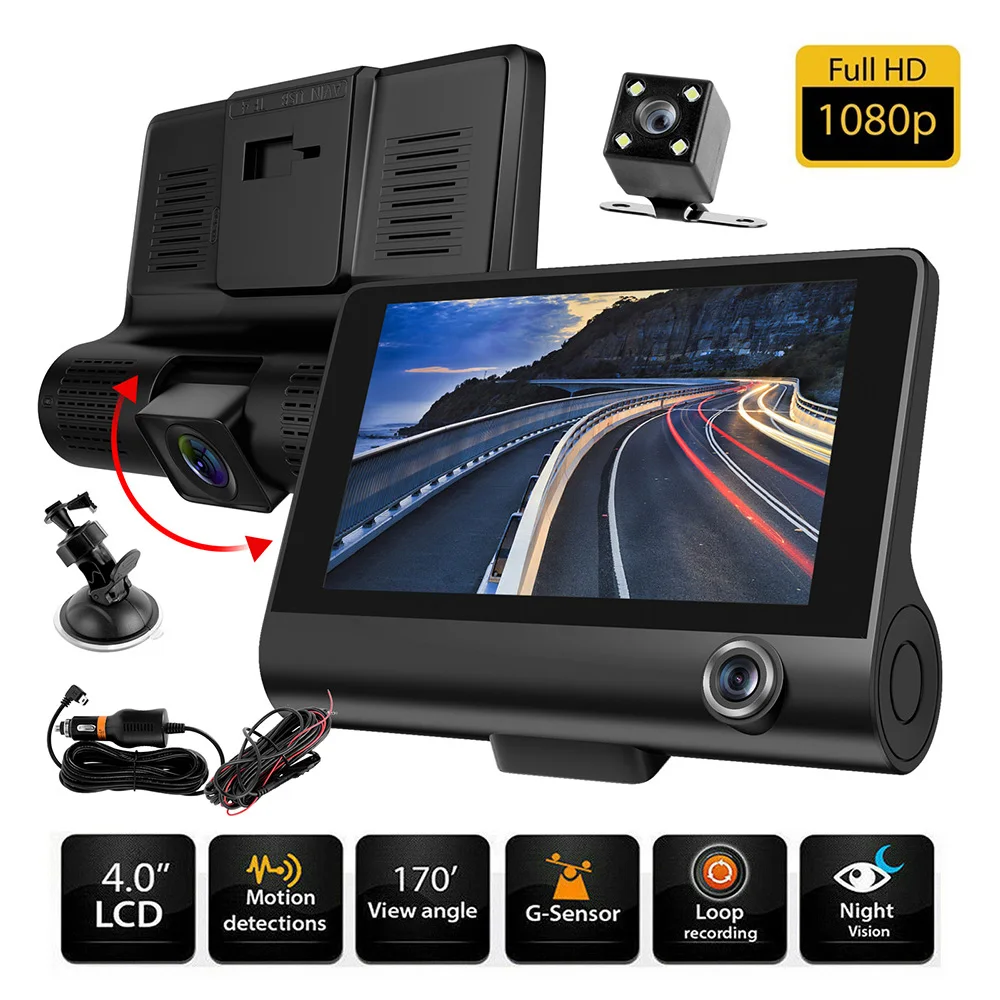 4.0 Inch 3 Lens Dash Cam For Car Dvr Front And Rear View In Car Camera ...