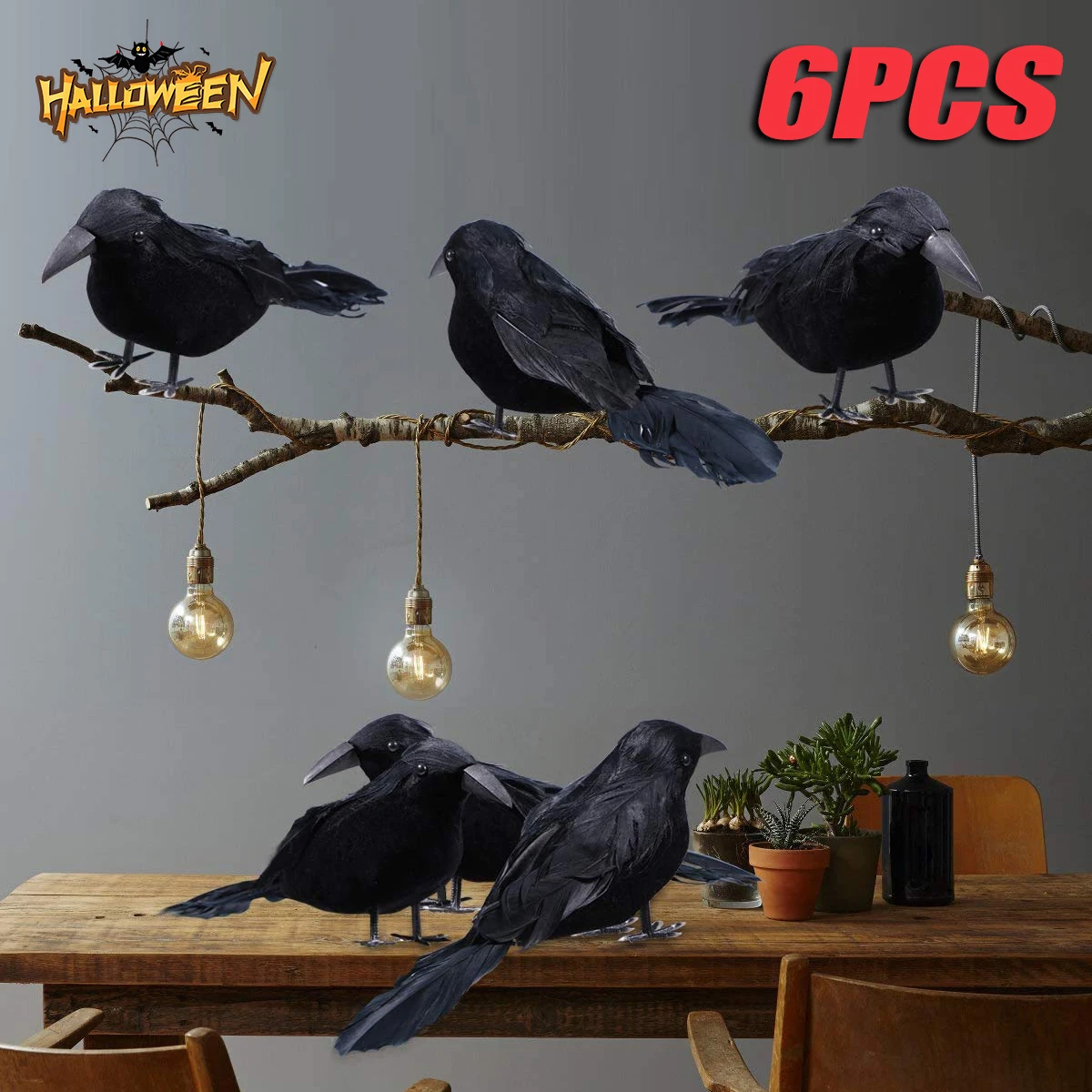 6PCS Black Feather Crow Halloween Props Mock Crow Spooky Feather ...