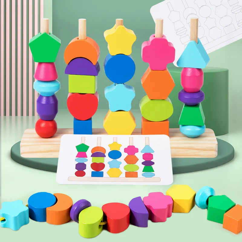 Montessori-Wooden-Beads-Sequencing-Toy-Set-Five-Columns-Stacking ...