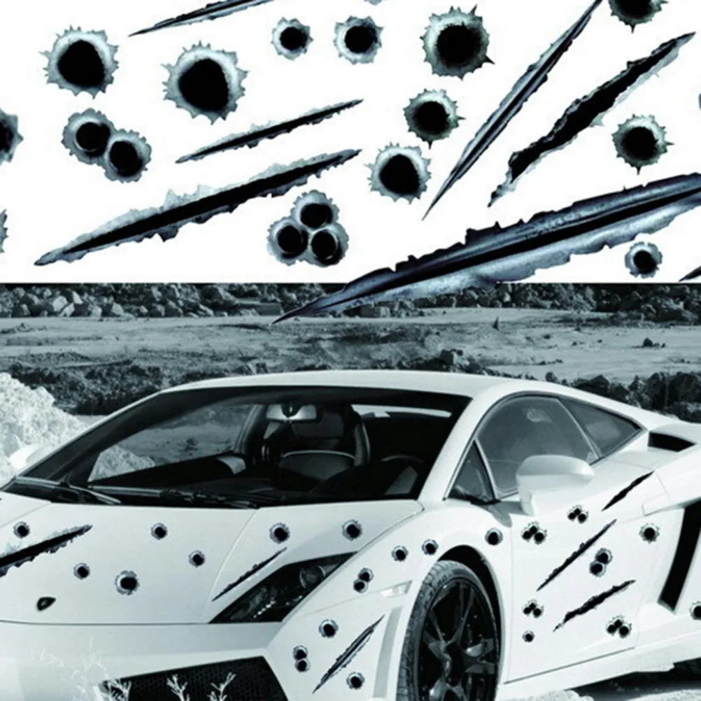 NEW Car Styling 3D Fake Bullet Hole Gun Shots Funny Car Helmet Stickers ...