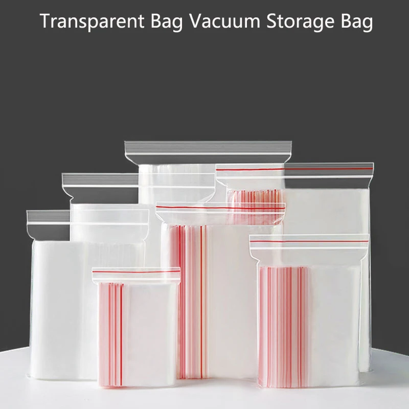 100pcs/Pack Small Ziplock Thin Plastic Bag Resealable Clear Bags Vacuum ...