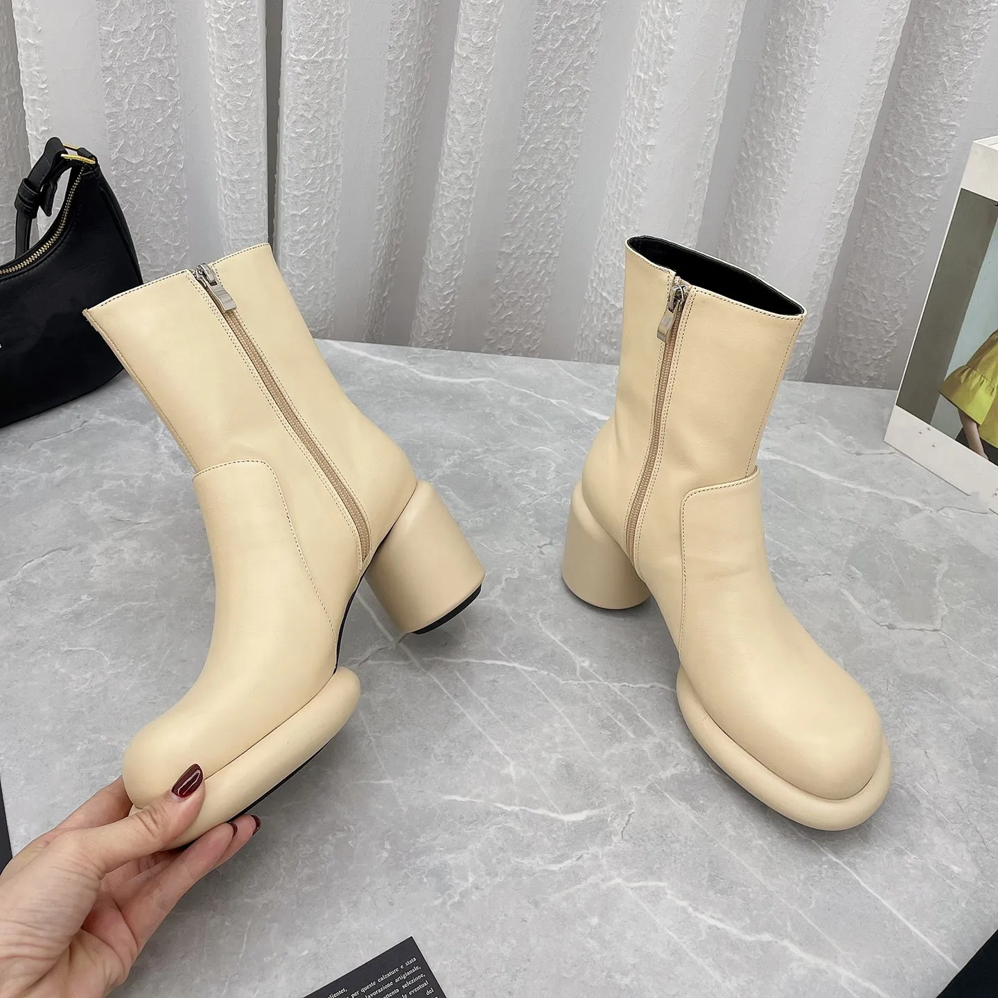 Cylindrical-heel-design-ladies-high-heel-short-boots-round-toe-thick ...