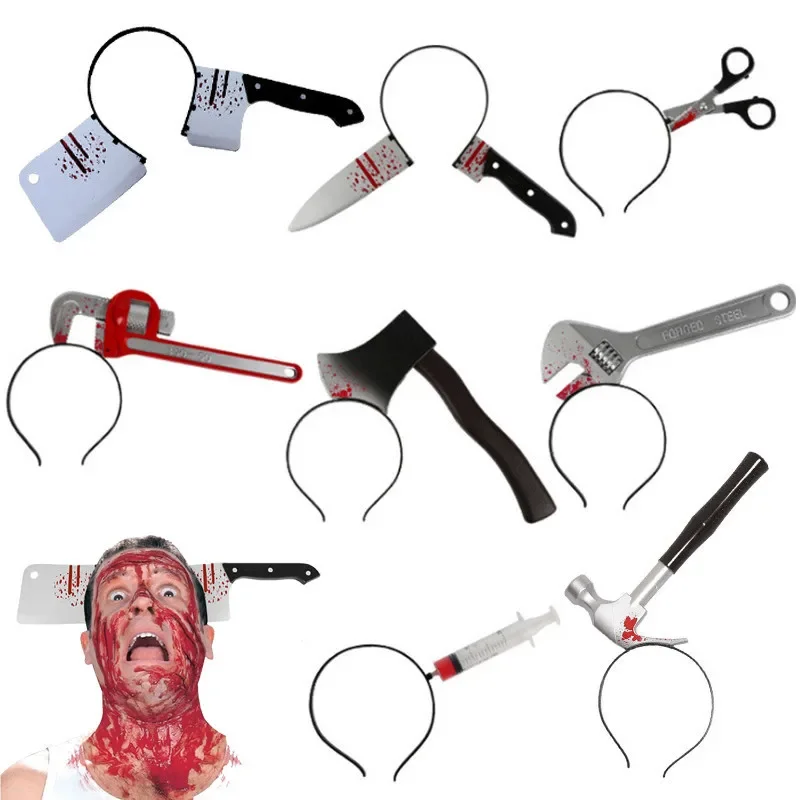Horror-Halloween-Headpiece-Blood-Fake-Ax-Saws-Knife-Weapon-Party ...
