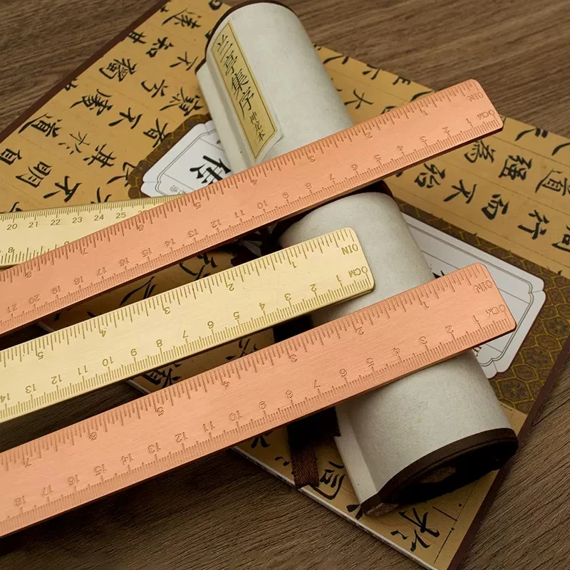 Vintage-Brass-Straight-Ruler-Metal-Gold-Rose-Gold-15cm-Scale-Measuring ...