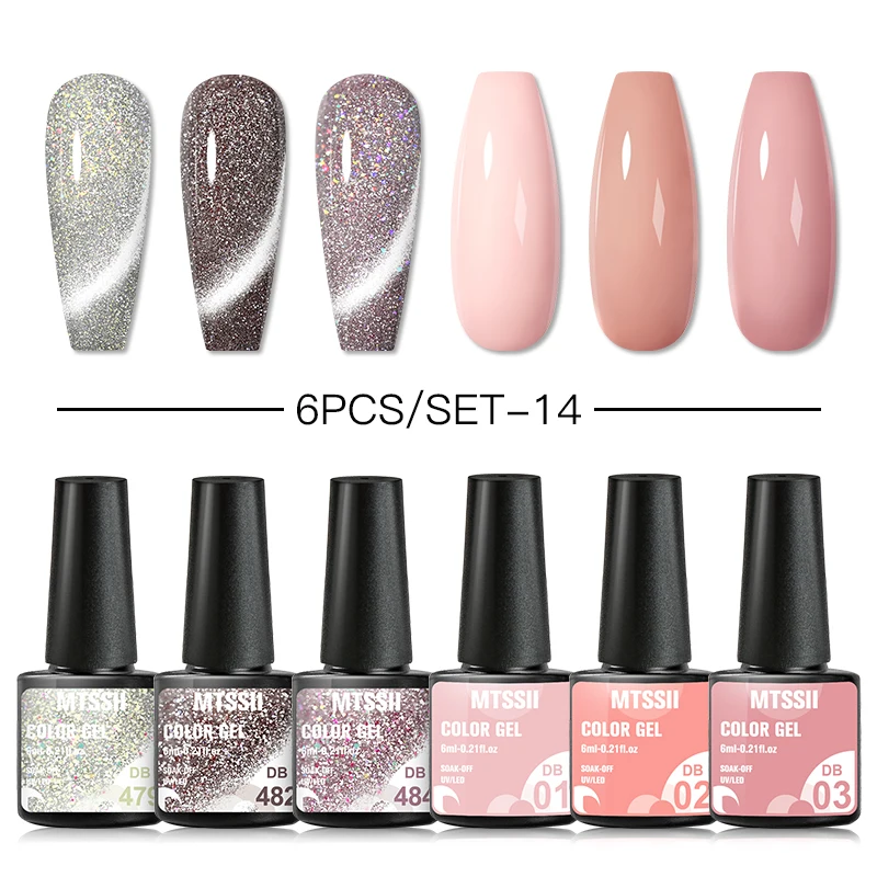 Mtssii 6ml Gel Nail Polish Set 2/6pcs Glitter Nail Kit Semi Permanent ...