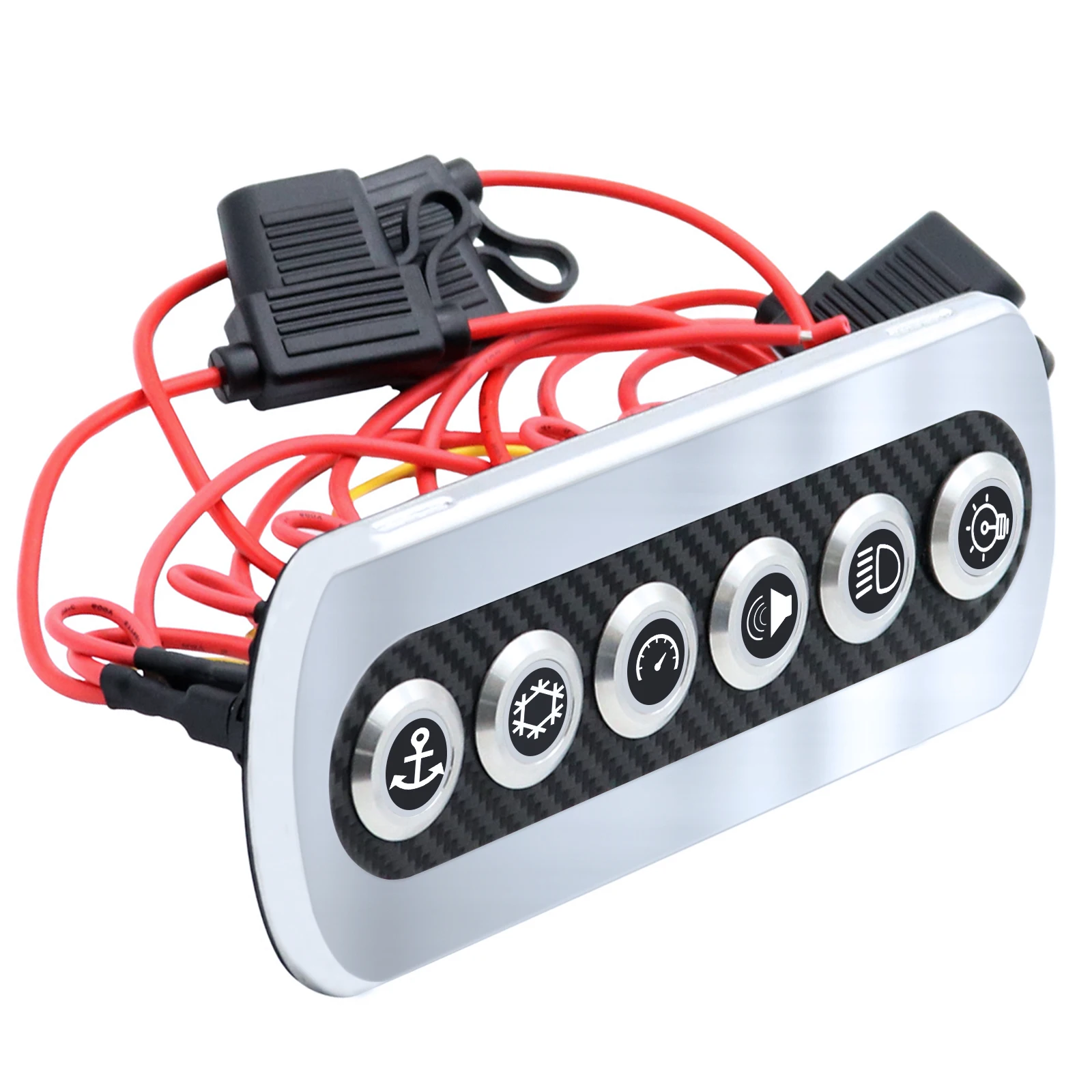 6-Gang-Ignition-Toggle-Rocker-Push-Button-Switch-Panel-Carbon-Fiber ...