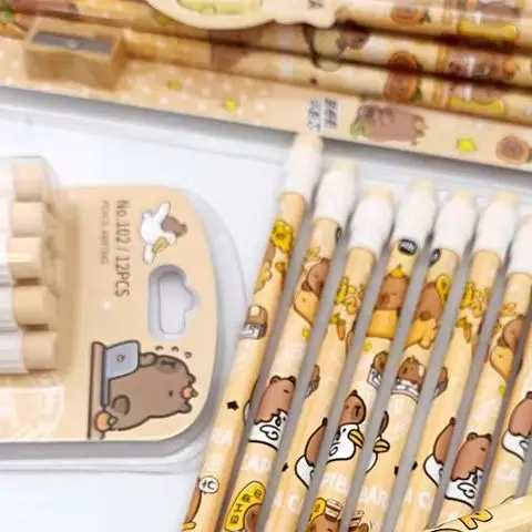 Capybara HB Pencils 12pcs With 1 Pencil Sharpener Students Stationery ...