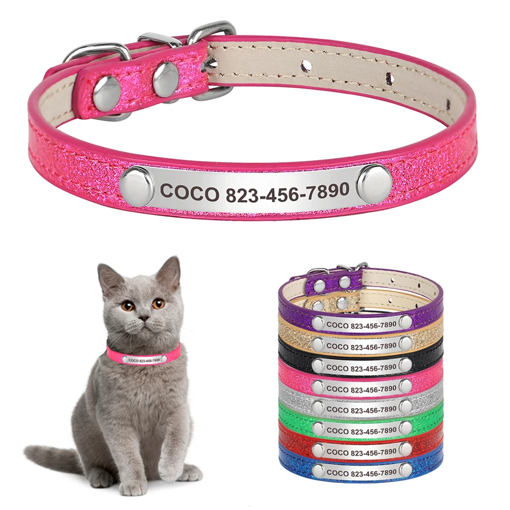 Personalized Cat Collar Custom Leather Cat Collars Free Engraved Puppy ...