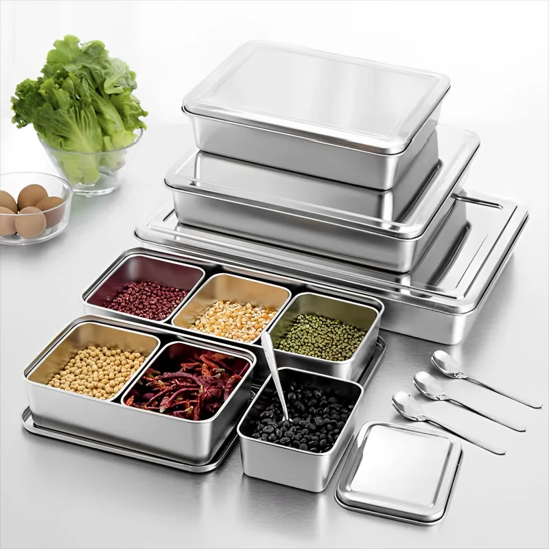 Stainless Steel Seasoning Box Spice Salt Sugar Boxes With Lid Household ...