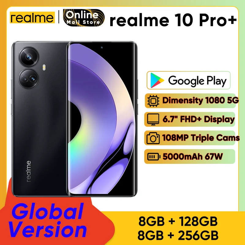 グローバル版 realme 10 Pro Plus スマートフォン 8GB 128GB Dimensity 920 5G 5000mAh 67W 108MP Triple Camera NFC ...