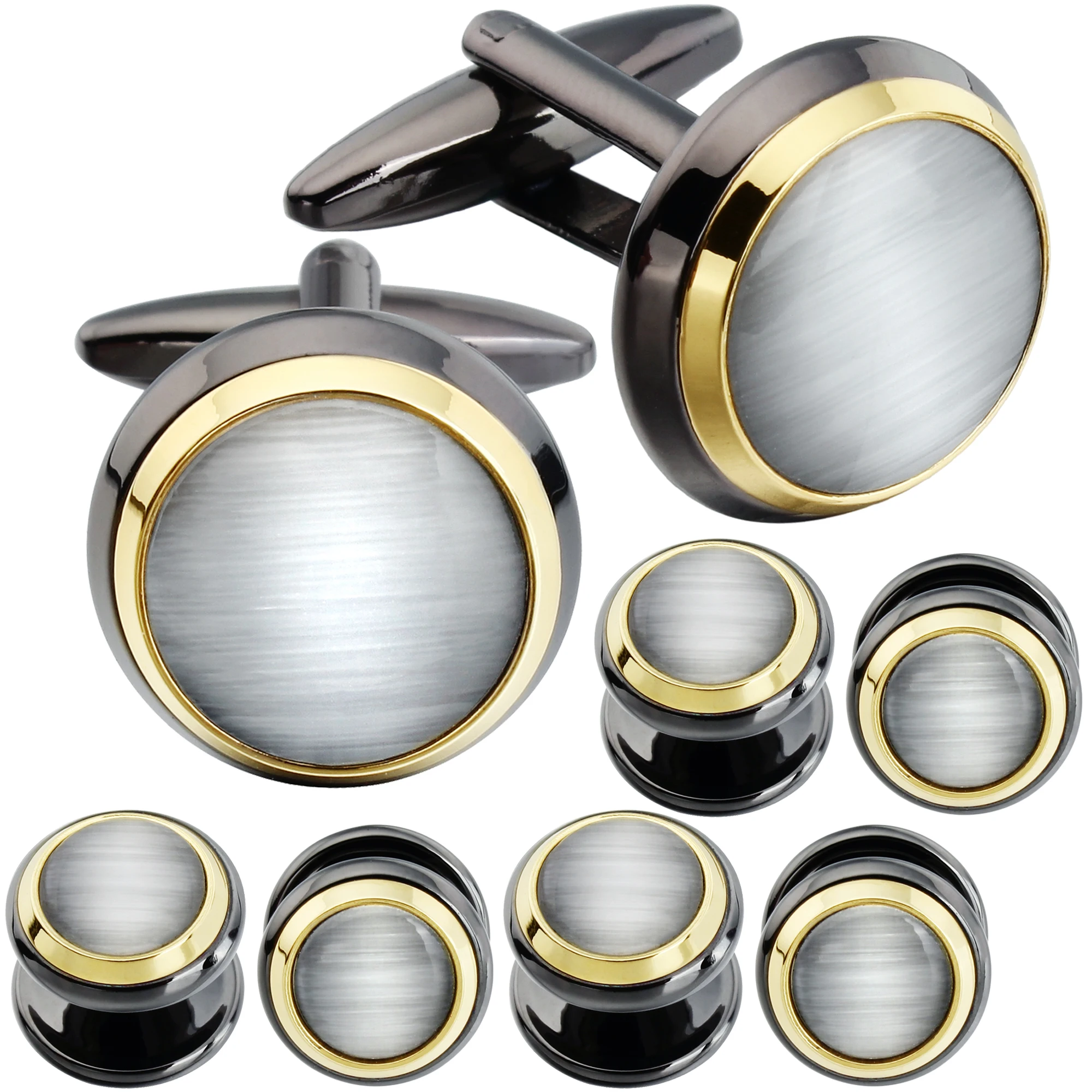 HAWSON Fashion White cat eye stone Cufflinks and Shirt Studs for Men ...