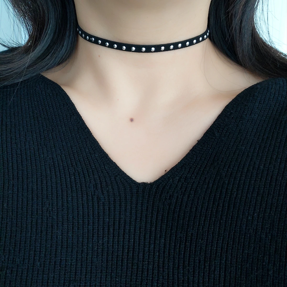 Ha punk Rock Sweet Cool metal rivets Black choker collar neck with neck ...