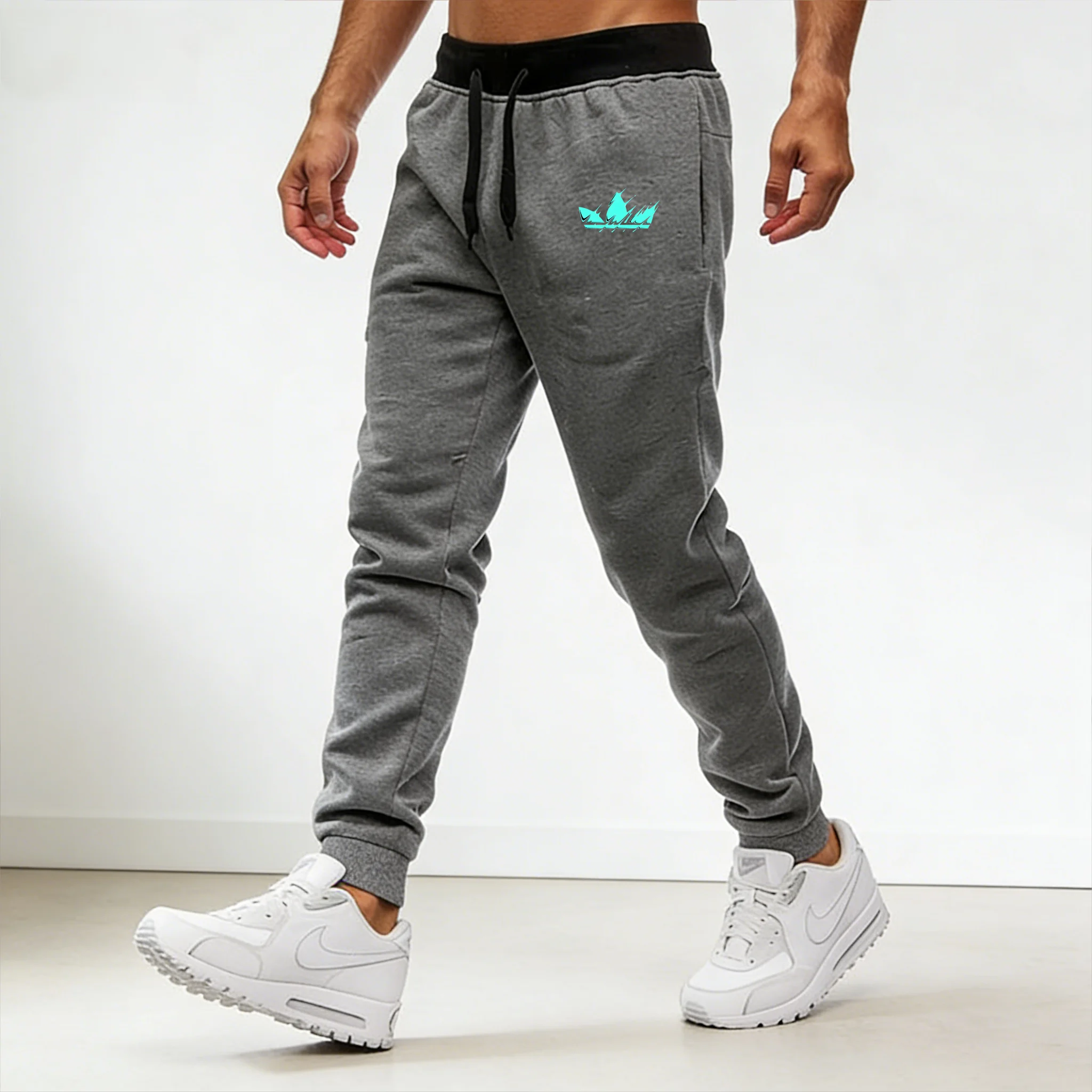 Men's Blue flame printing Casual Sports Pants Running Workout Jogging ...