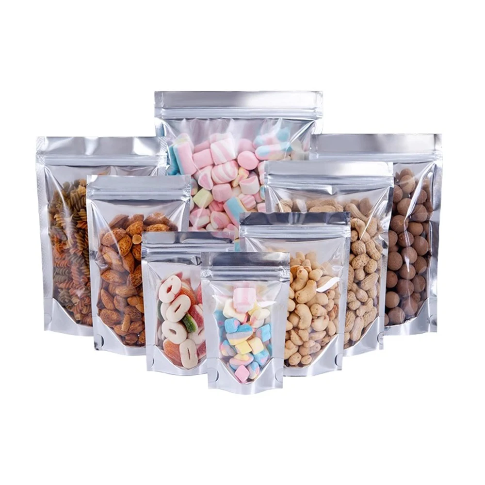 100Pcs-Clear-Silver-Zip-Lock-Stand-Up-Bag-Self-Grip-Seal-Tear-Notch ...