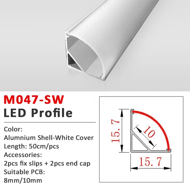 50CM LED Strip Light Aluminium Profile Channel Silvery Black Diffuser ...