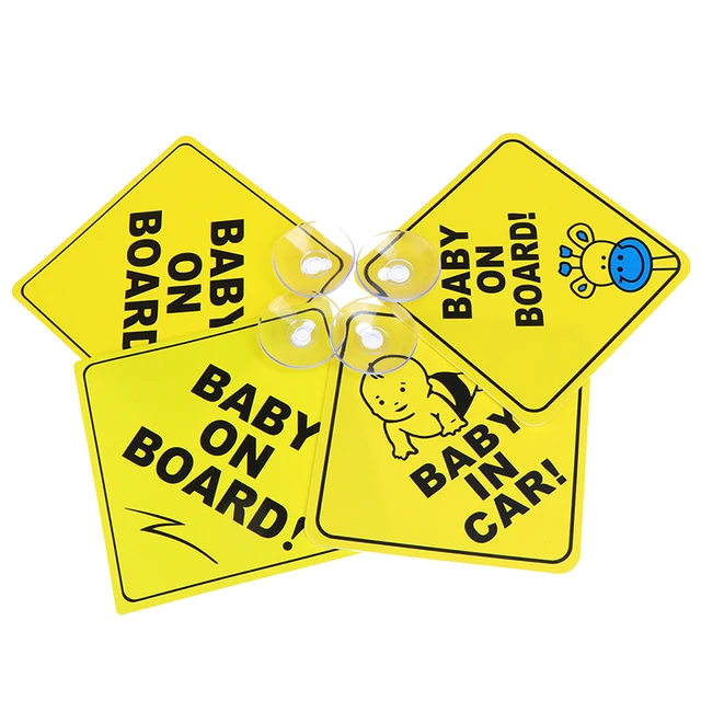 Baby On Board Safety Car Window Suction Cup Yellow Warning Sign ...