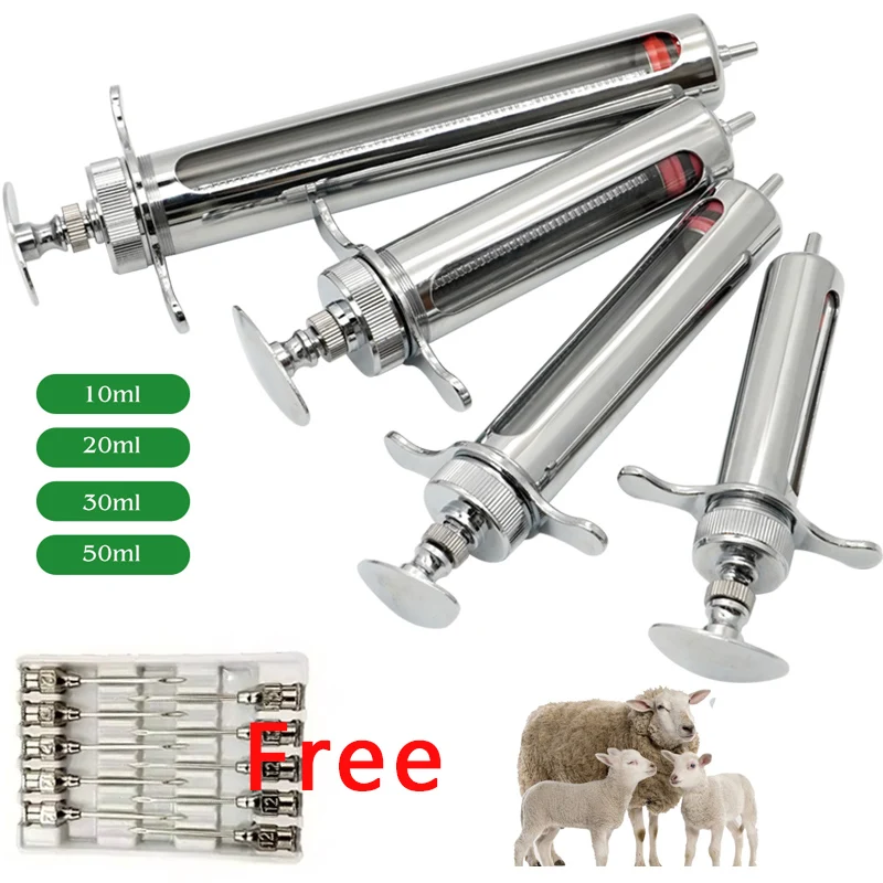 Animal-Syringe-for-Pig-Cattle-Sheep-Stainless-Steel-Reusable-Syringe ...