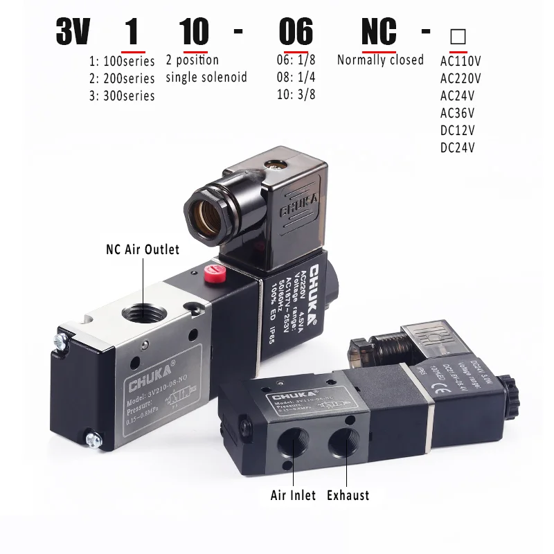 3V110-06-3V210-08-AC220V-DC12V-24V-3-Way-Port-2-Position-Normally ...