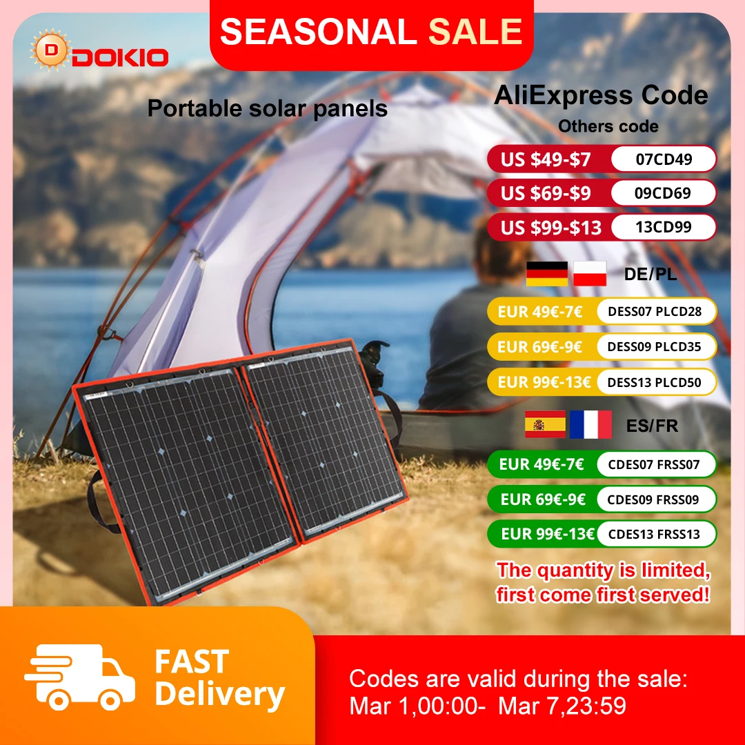 Dokio 100W Flexible Foldable 18V Solar Panel with 12V Controller Kit ...