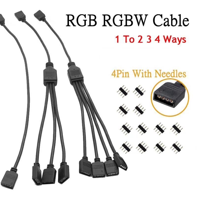 DC 12V RGB RGBW Splitter Cable 1 To 2 3 4 Way 4Pin 5Pin LED Strip ...