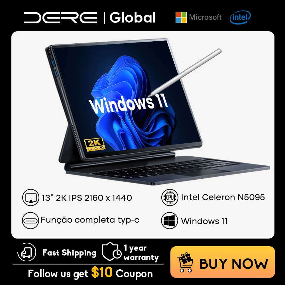 Dere-T30 Pro Laptop Tablet com tela sensível ao toque, 2 em 1, Intel ...