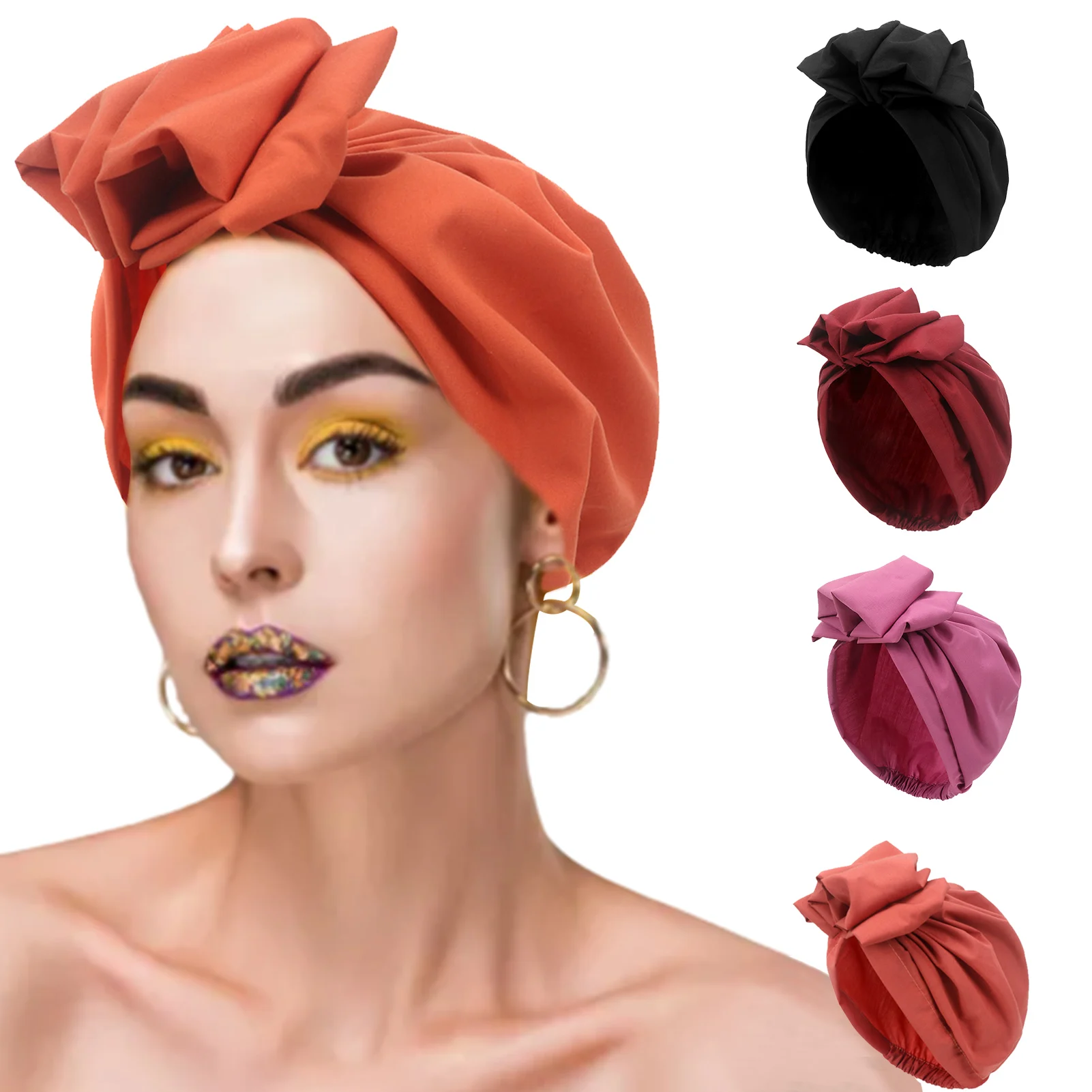 Fashion-Elastic-Turban-Flower-Knot-Cap-Soft-Head-Scarf-Headwear-Knotted ...