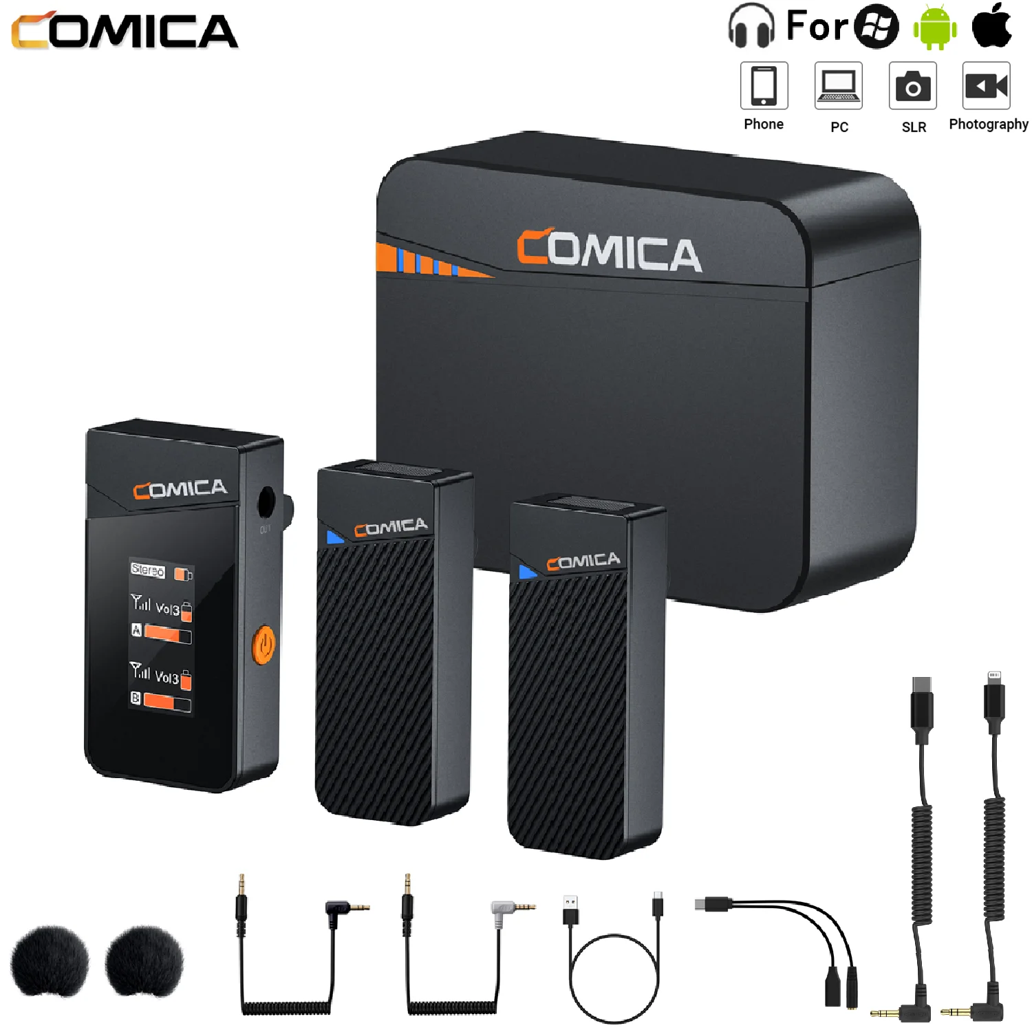 Comica Vimo C 2.4G Mini microfone de lapela sem fio com estojo de ...