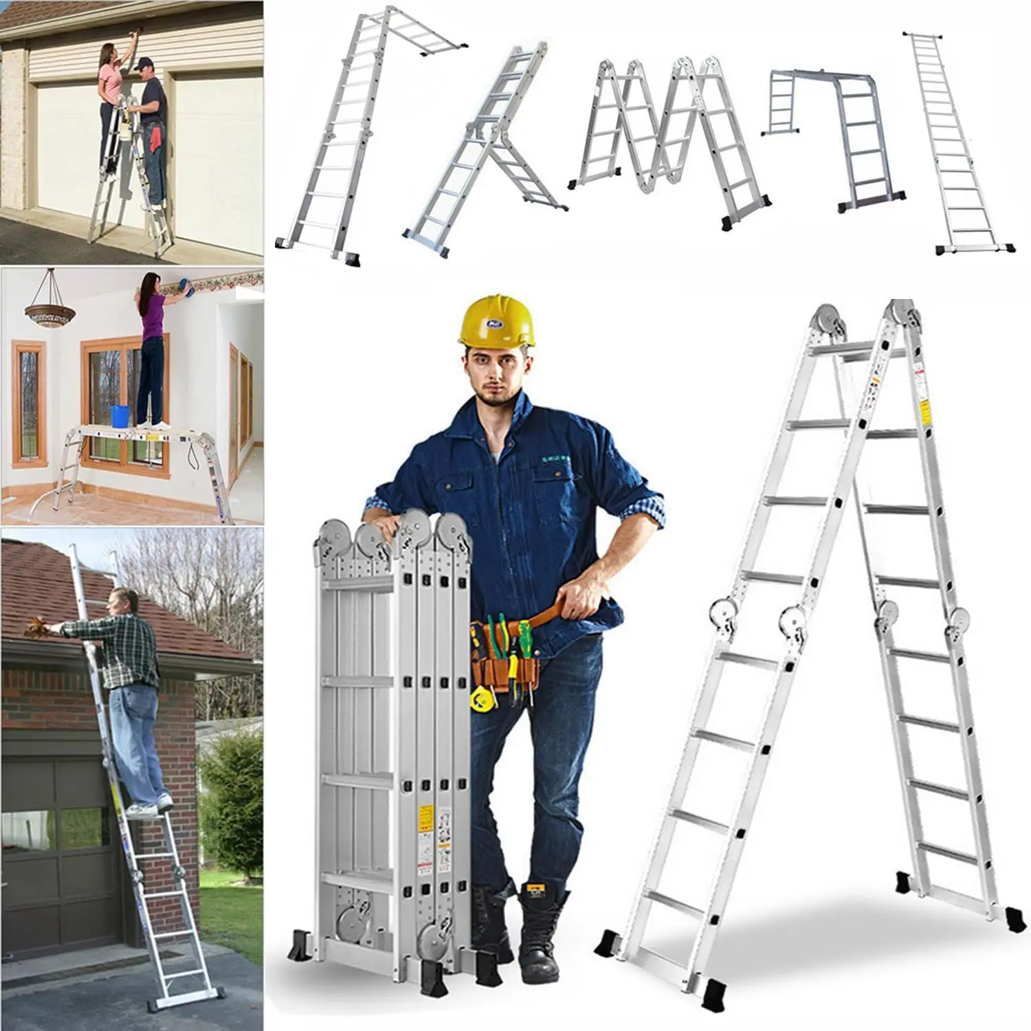 4.7M/15.4FT Multi-purpose Aluminium Folding Extendable Ladder+1xTool ...